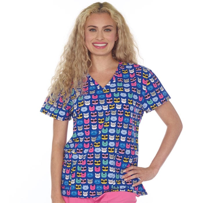 V Neck Scrub Top - Cats So Cool | Scrubs Couture llc