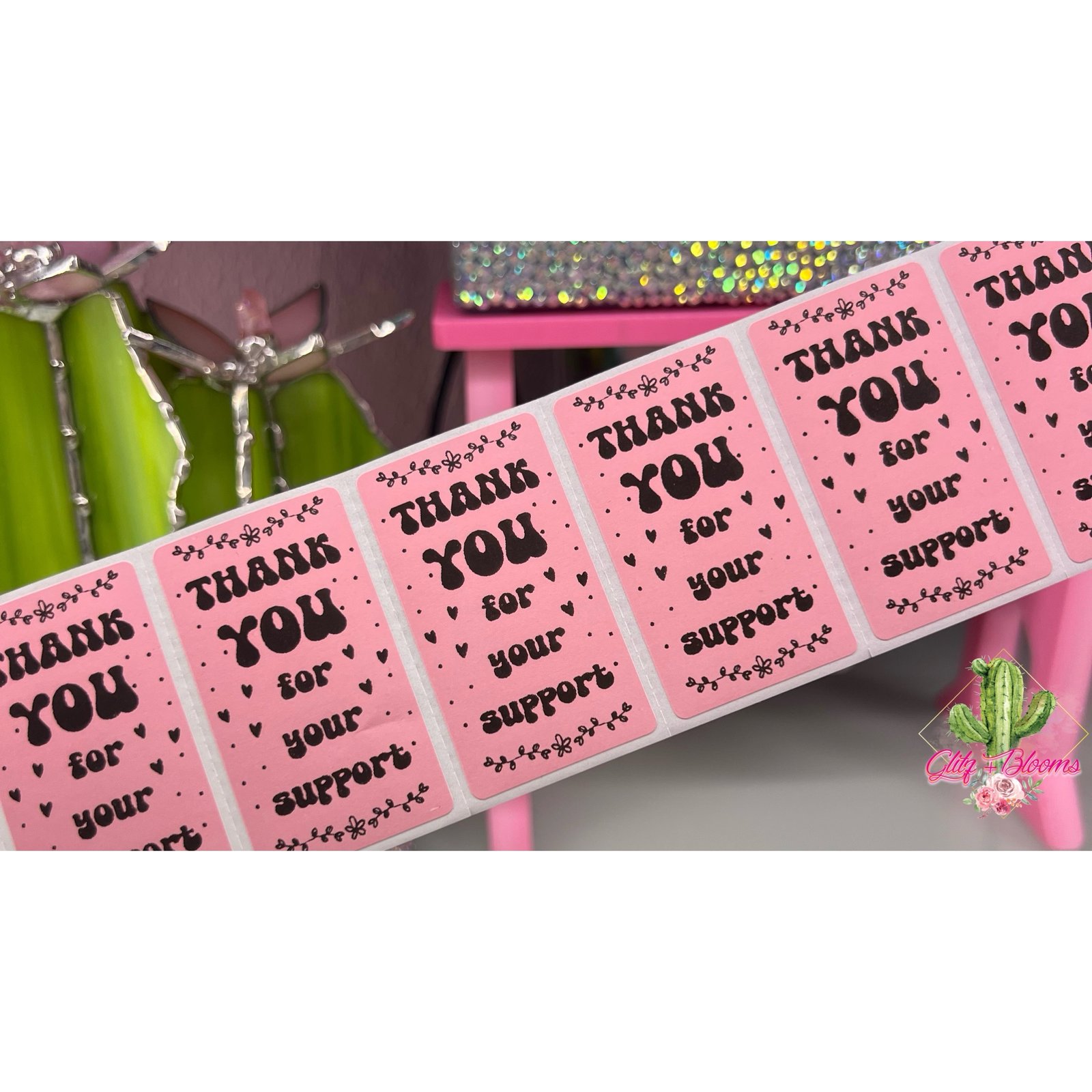 Thank You For Your Support Packaging Stickers | Glitz + Blooms