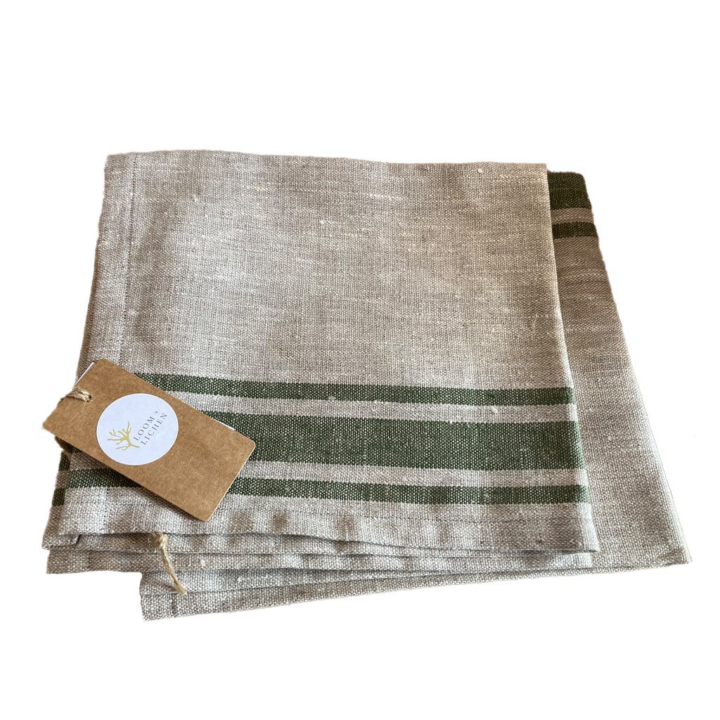 New Large Green Stripe Linen Tea Towel | Loom + Lichen