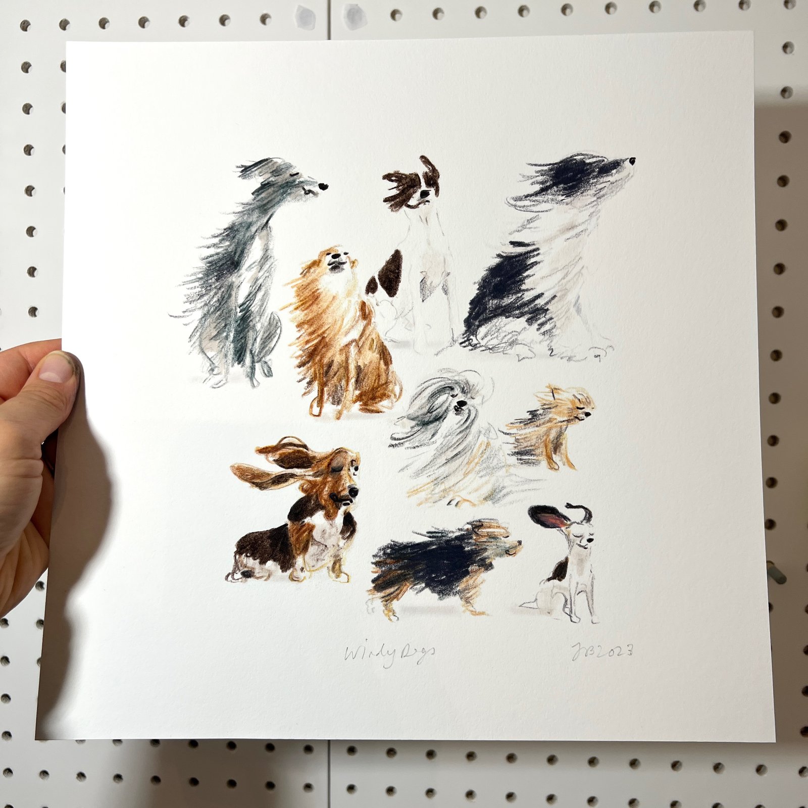 Windy Dogs - 30x30cm Giclee Print | Jenny Bloomfield Illustration