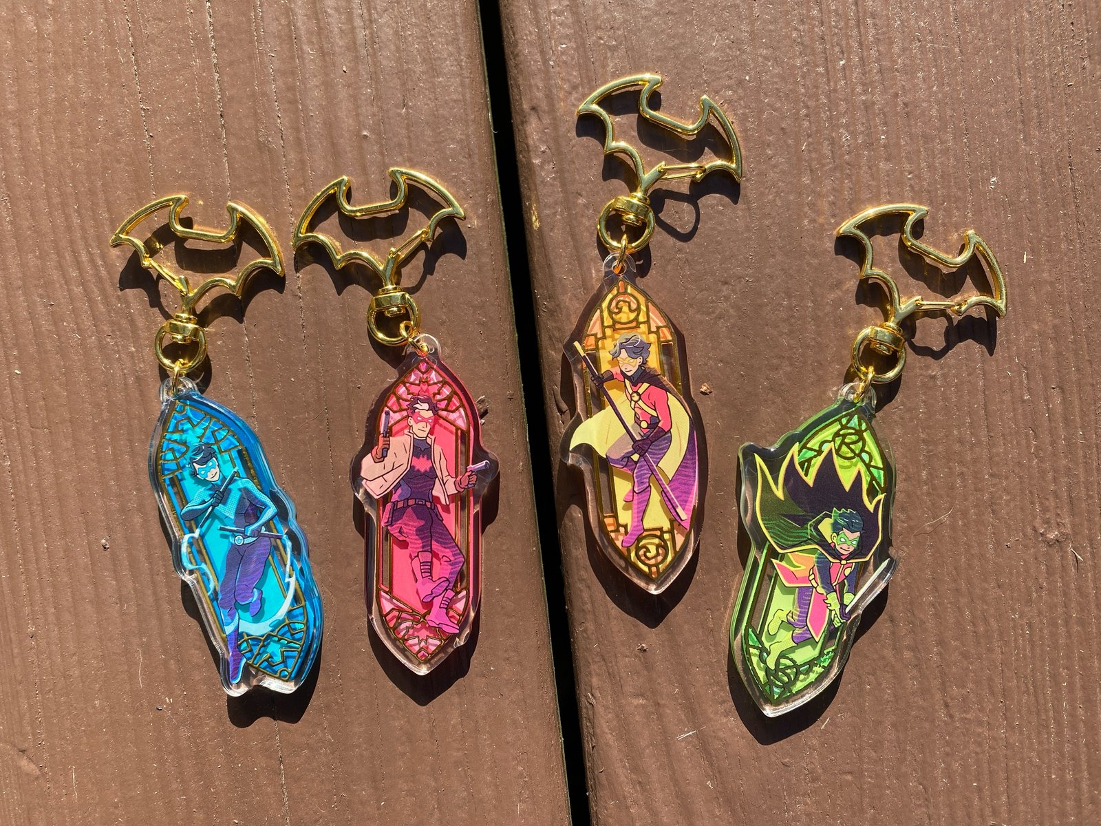 Stained Glass Gold Foil Robin Keychains | laropins