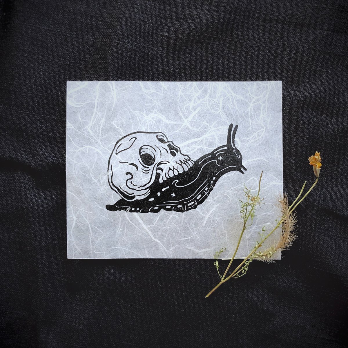 Skull Snail Linocut Print | Crafted Sigil (formerly Smudge Books)