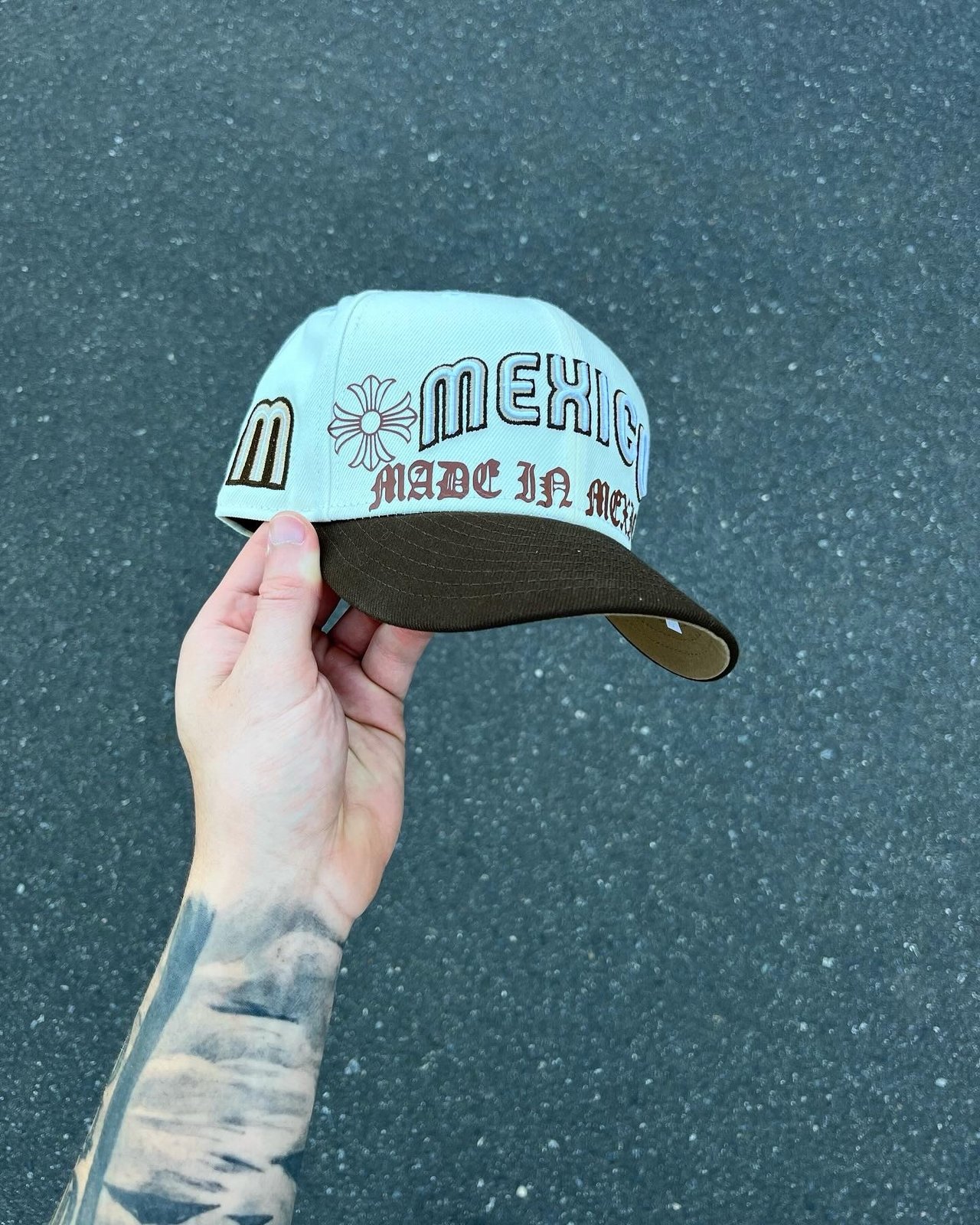 BEIGE BRIM TRI TONE MEXICO CUSTOM FITTED CAP | WORLDWIDE RANK LLC