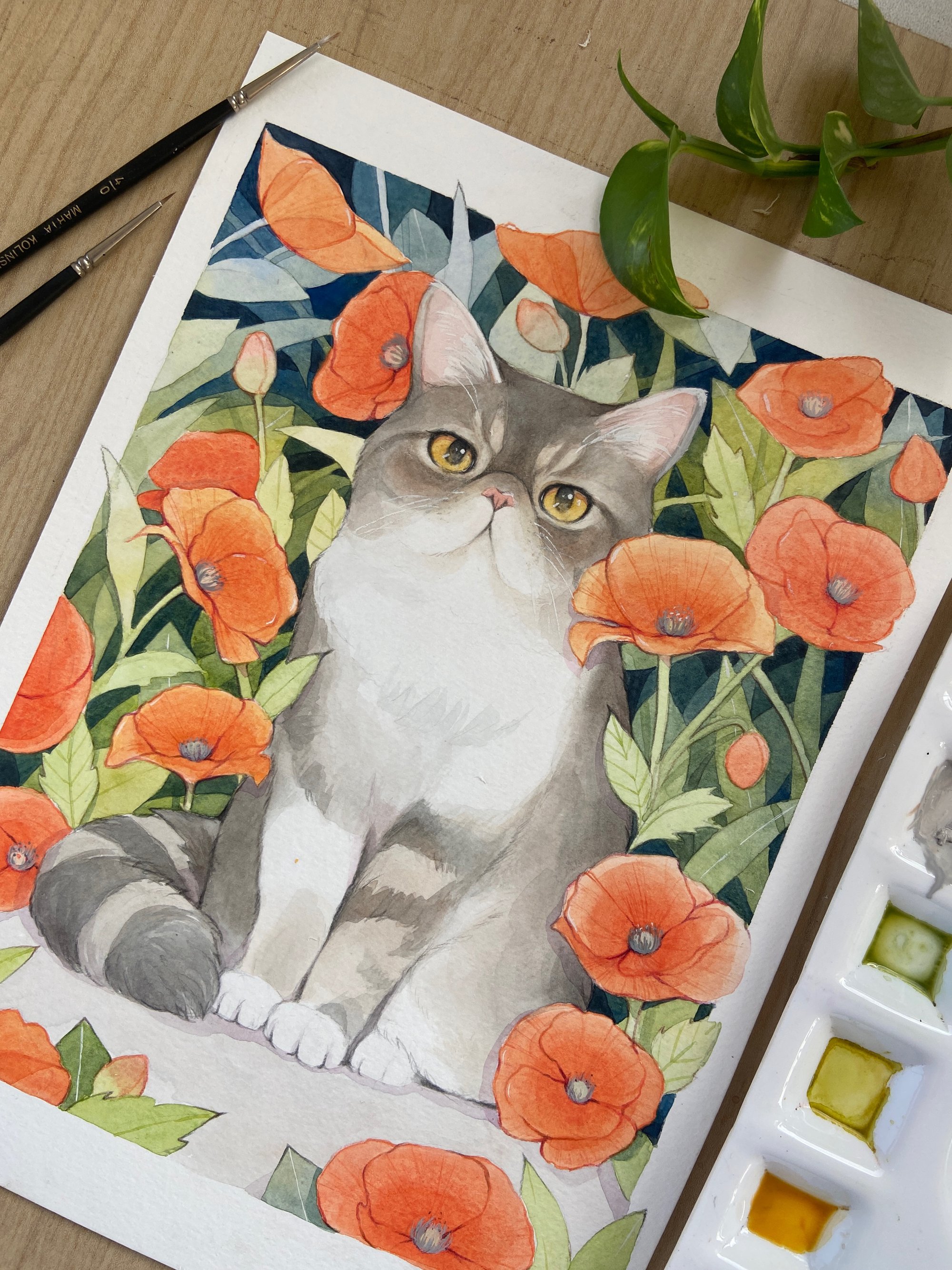 Momo the Cat | Watercolor art print | The Funky Cake Art