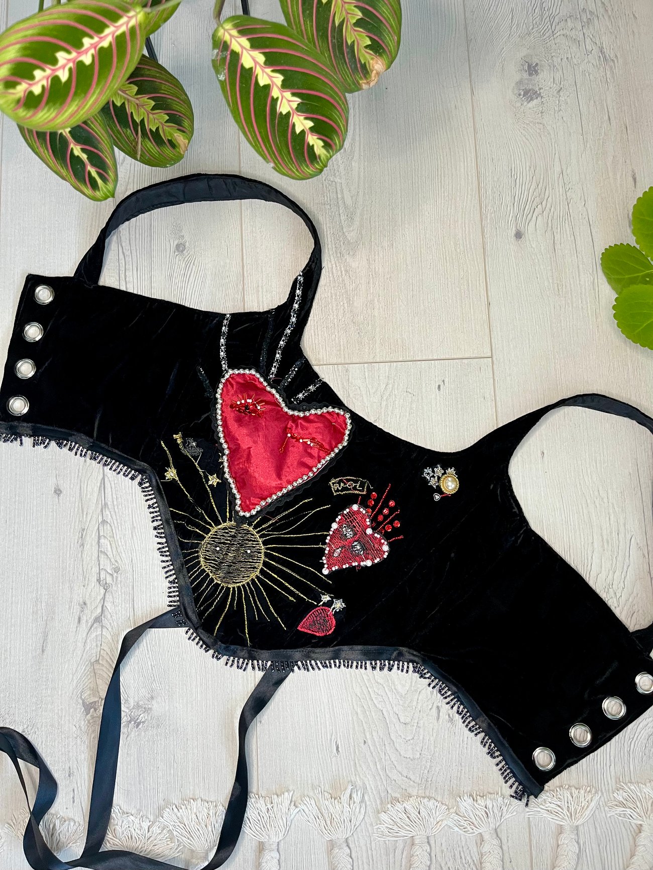 Handmade Heavy Embellished Heart Valentines Velvet Corset | ECcentric ...
