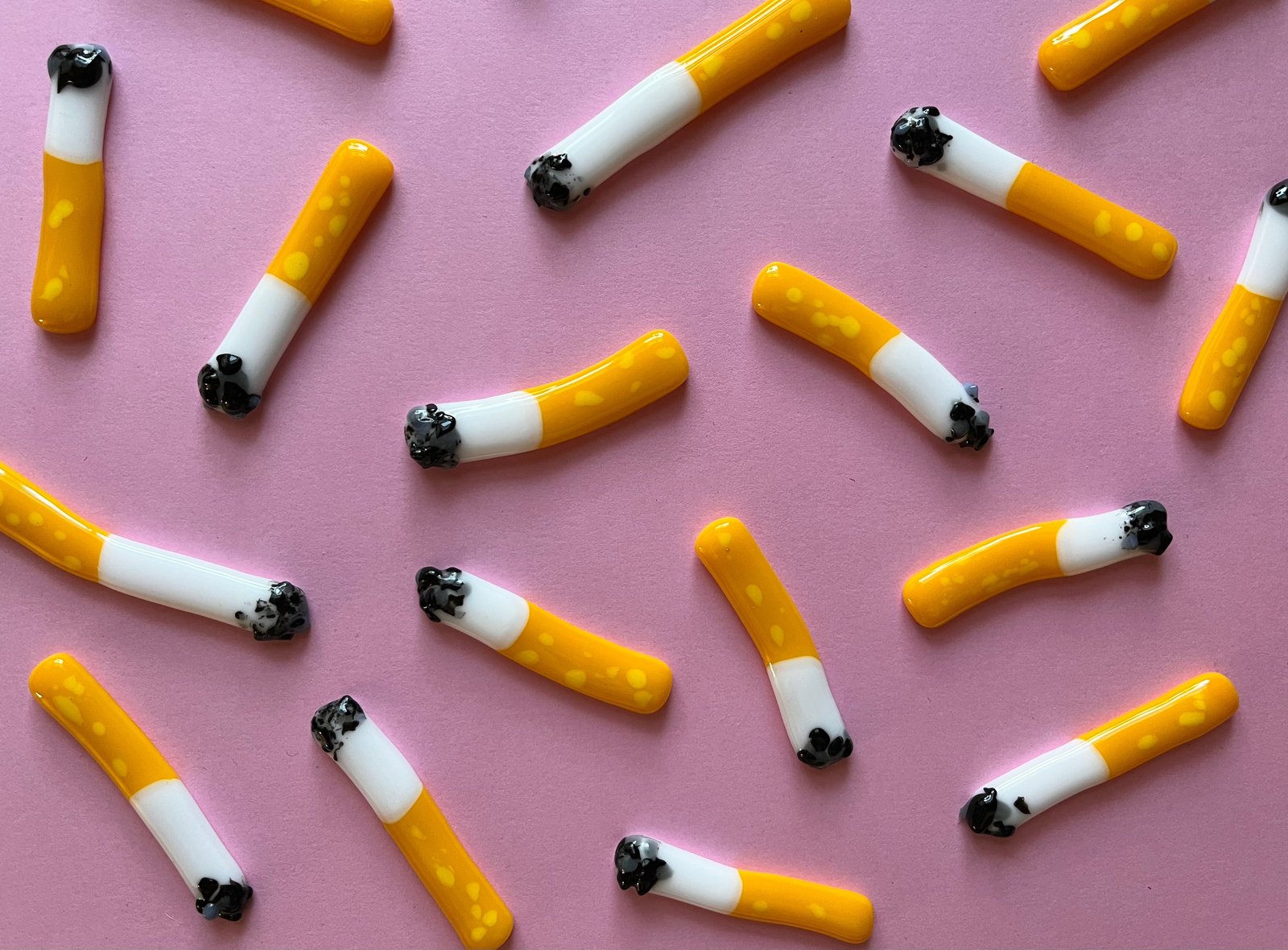 Fused glass cig butt pins and magnets | bologna sandwich glass