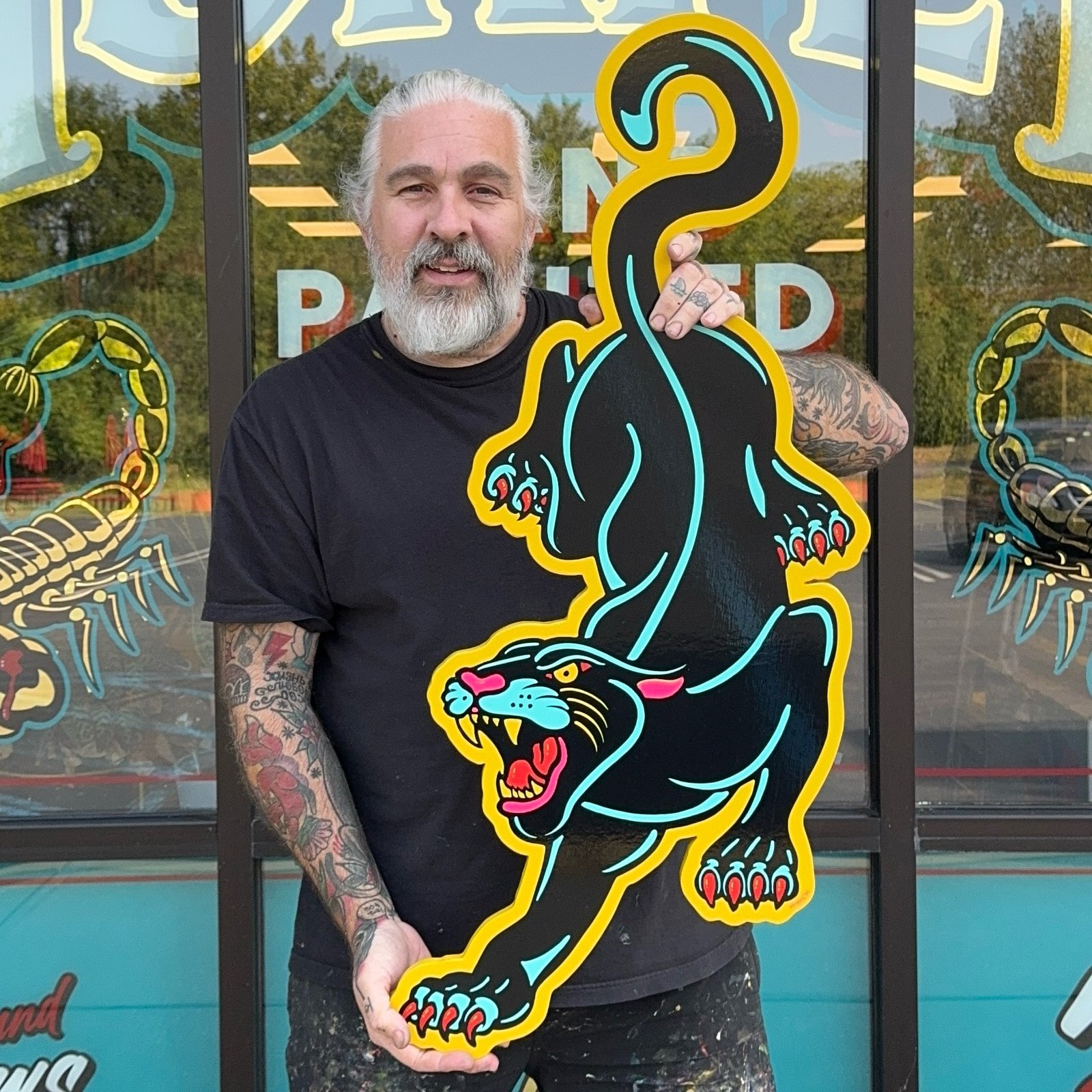 Crawling Panther 36" Facing Down | Hurfer Hand Painted