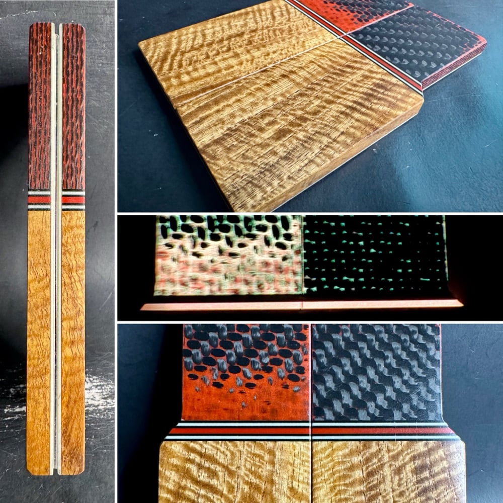 GLOW Carbon Fiber & Curly Narra Segmented Knife Scales | Wood By Mohler