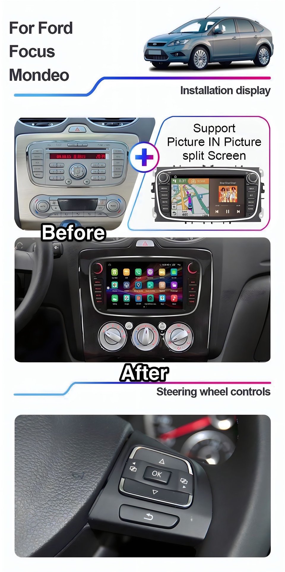 Ford Fiesta MK7 MK7.5 2009-2017 Tesla Screen CarPlay Android Auto ...