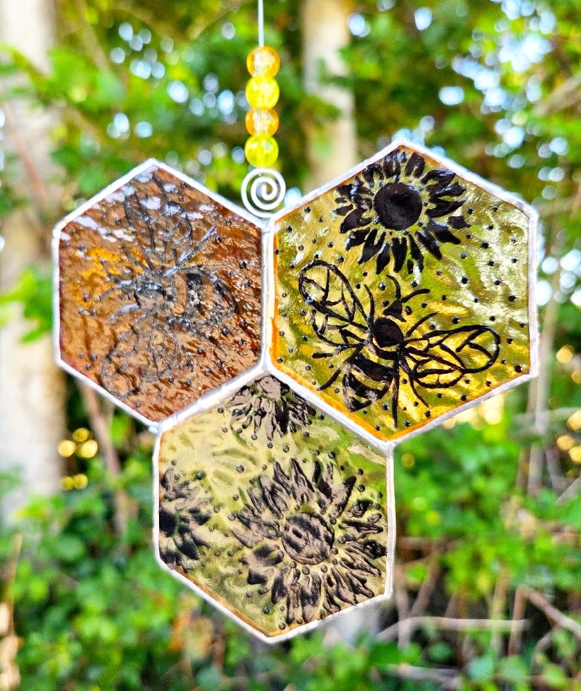 Stained Glass Handpainted Honeycomb | Merlin Glass and Art
