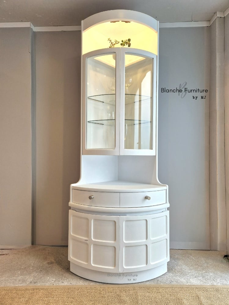 Tall, Mid Century, Curved Corner Drinks Cabinet unit with light in ...