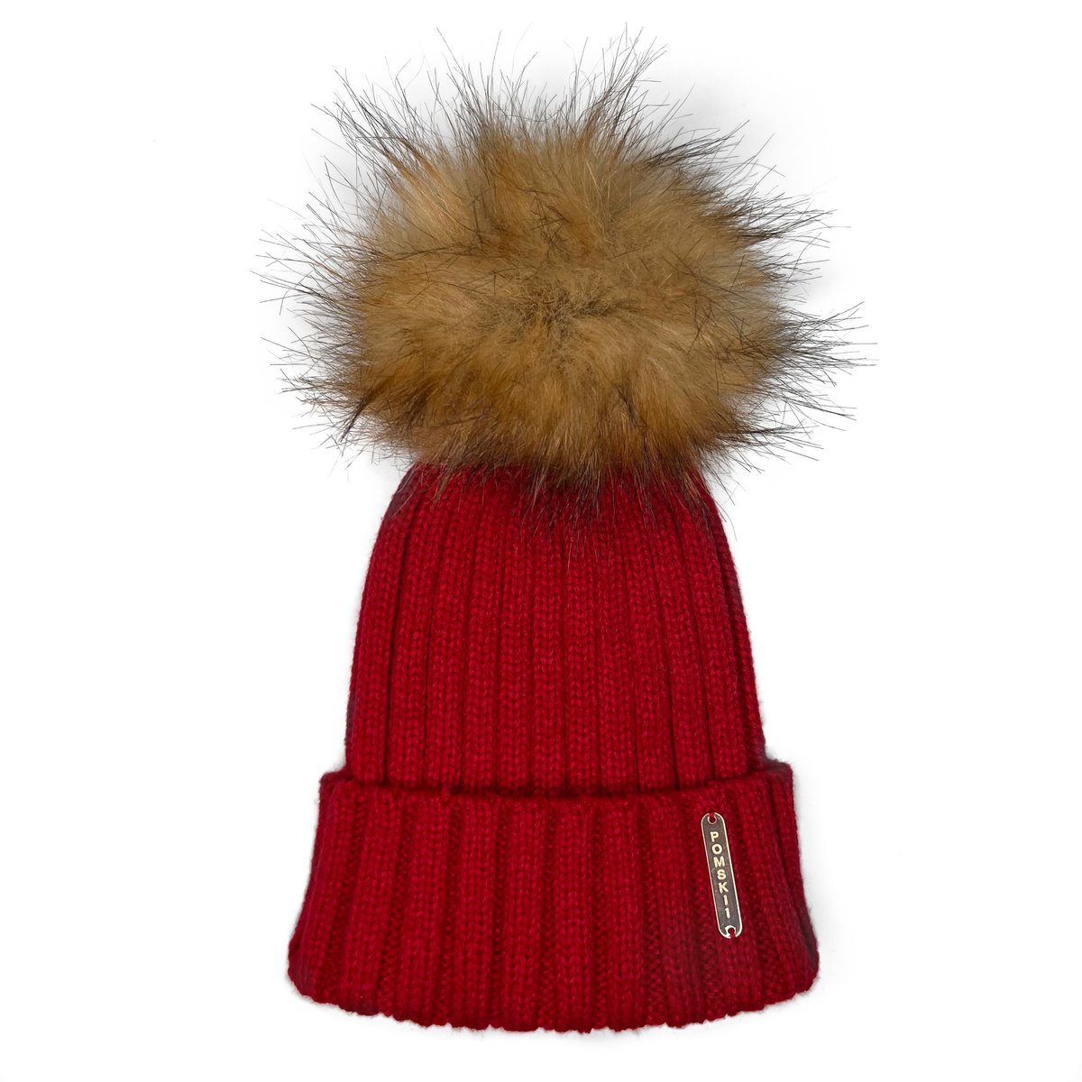 Red Faux Fur Pomskii | POMSKII | Luxury Pom Pom Hats | Winter Bobble Hats