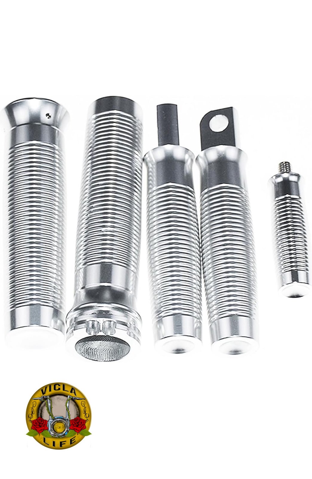 Silver CNC handlebar grips, foot pegs & shift peg | viclalife
