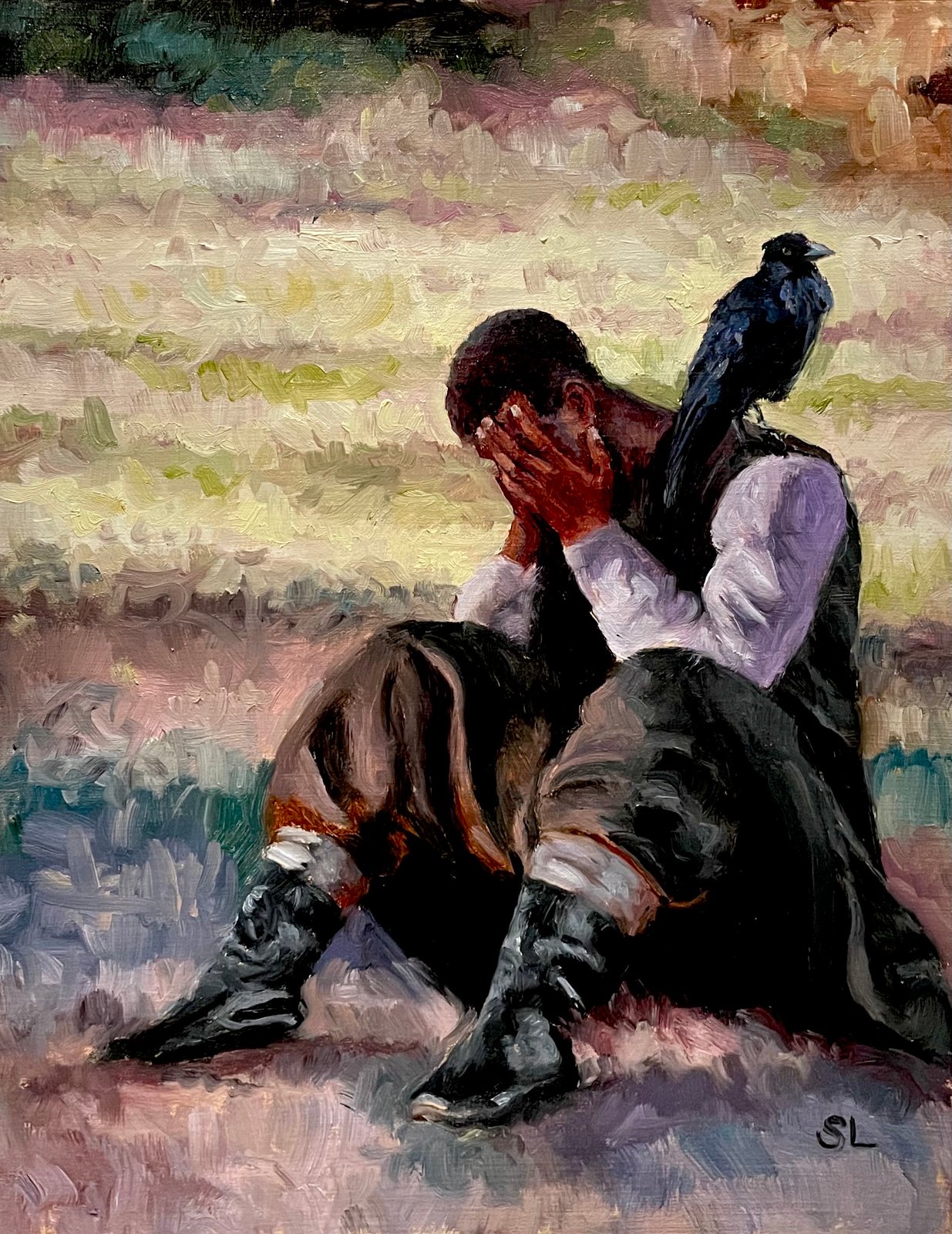 Cain and the Crow original oil painting | Safia Latif
