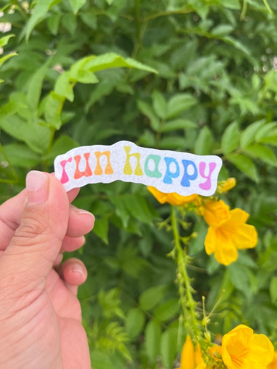 Run Happy Waterproof Vinyl Sticker | NoellTomStudios