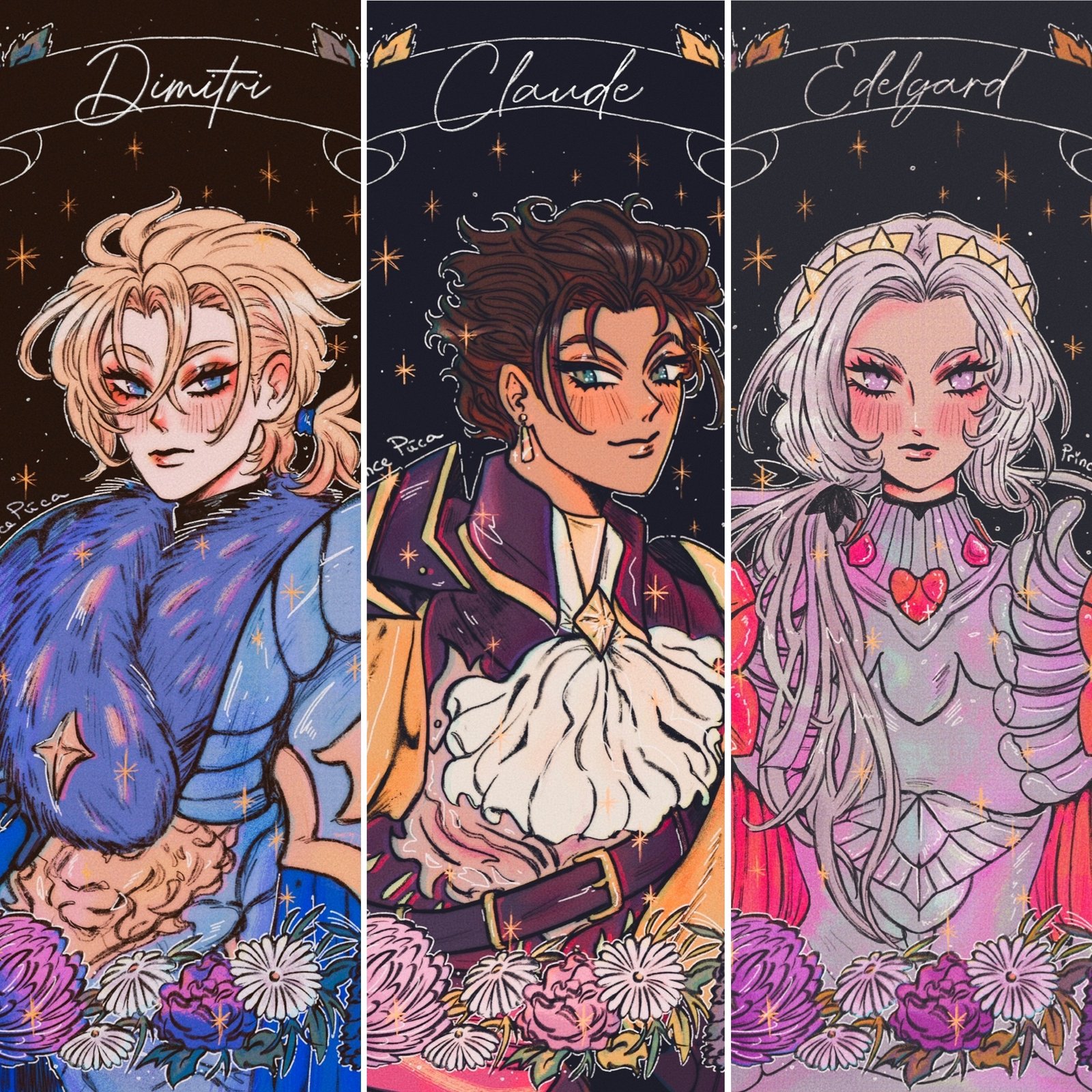 FE3H Three Hopes Dimitri Claude and Edelgard A4 prints | Princepúca