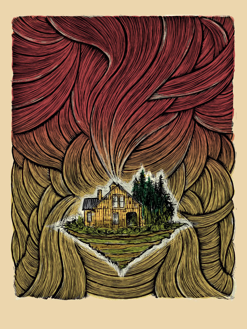 Divided Sky Red Sunrise Colorway | Ground Up Press: Artwork by Dan Grzeca