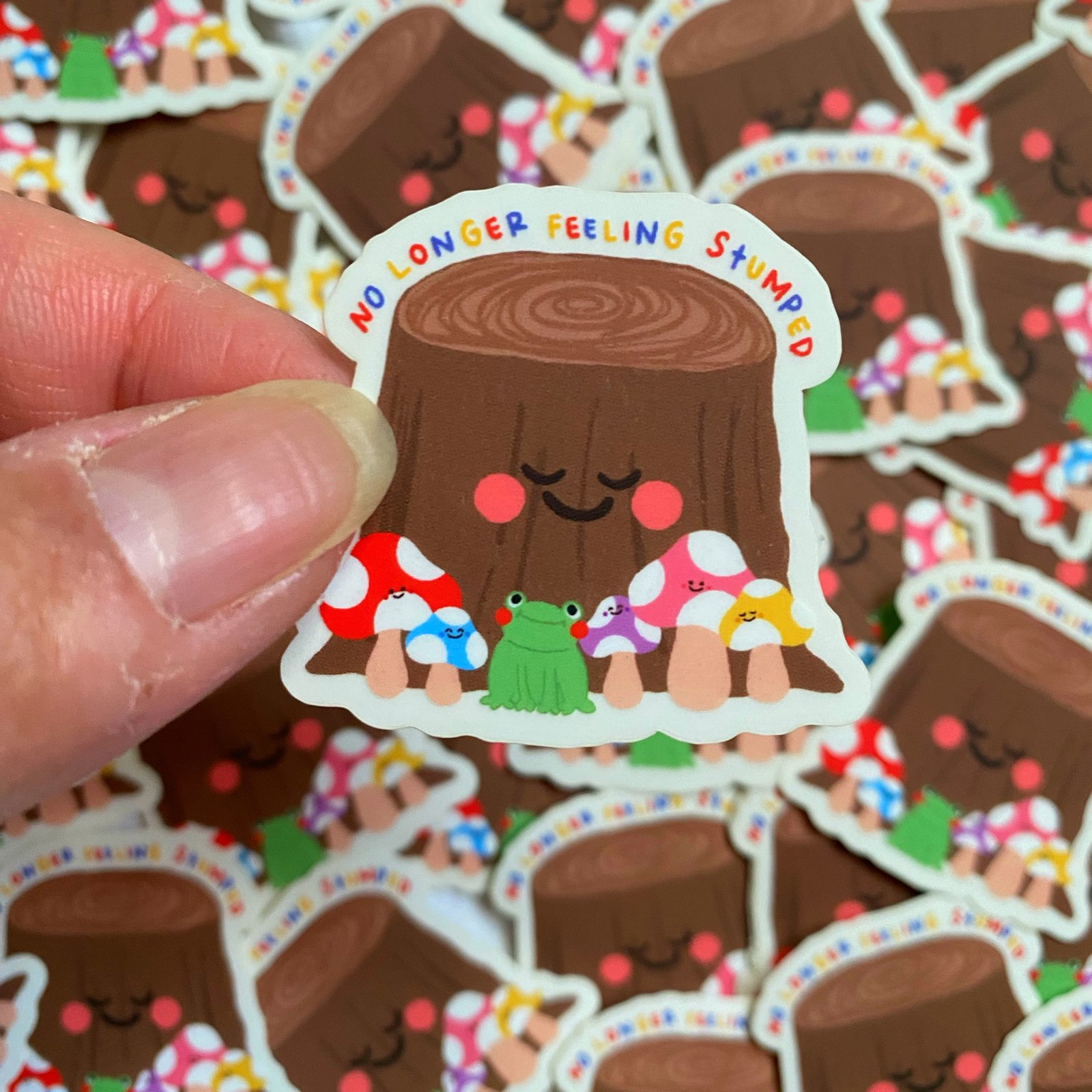 “No longer feeling stumped” clear vinyl sticker flake | Ashionery
