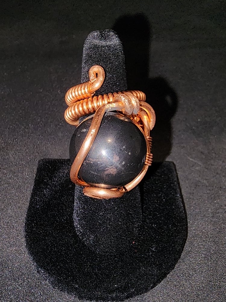 Adjustable Shungite Sphere Ring #2 Karelia, Russia | Self Detach