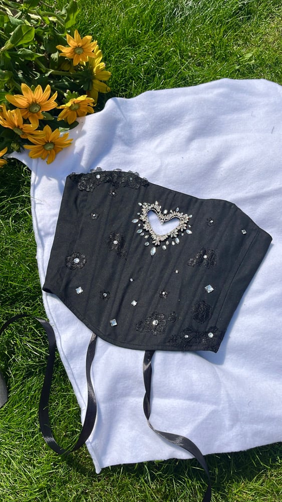 Black Cut out heart encrusted corset | ECcentric Clothing