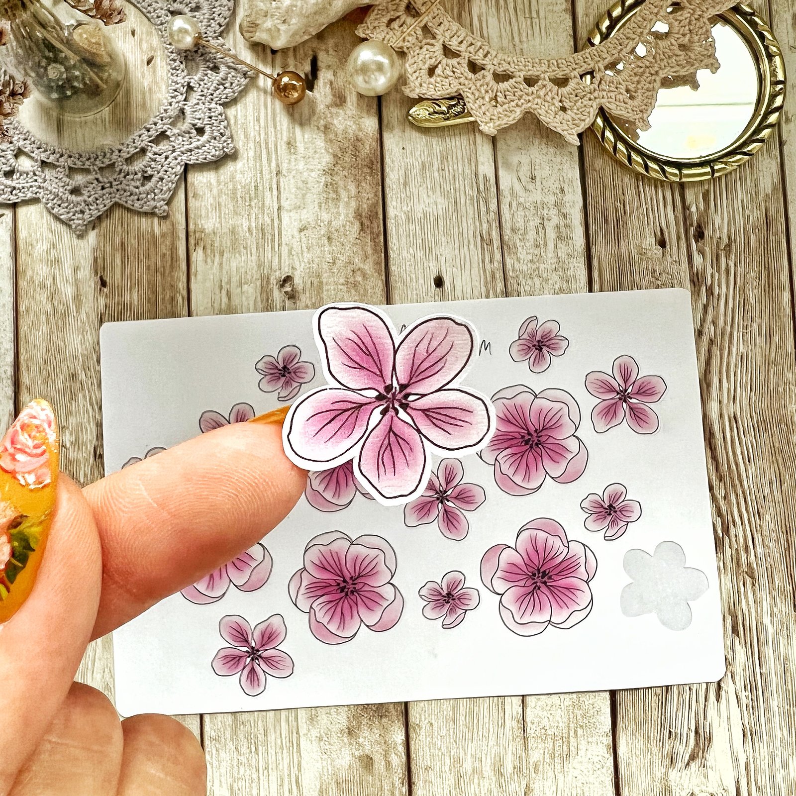 Pink Flower Sticker Sheet | Transparent & White Vinyl Sticker Paper ...