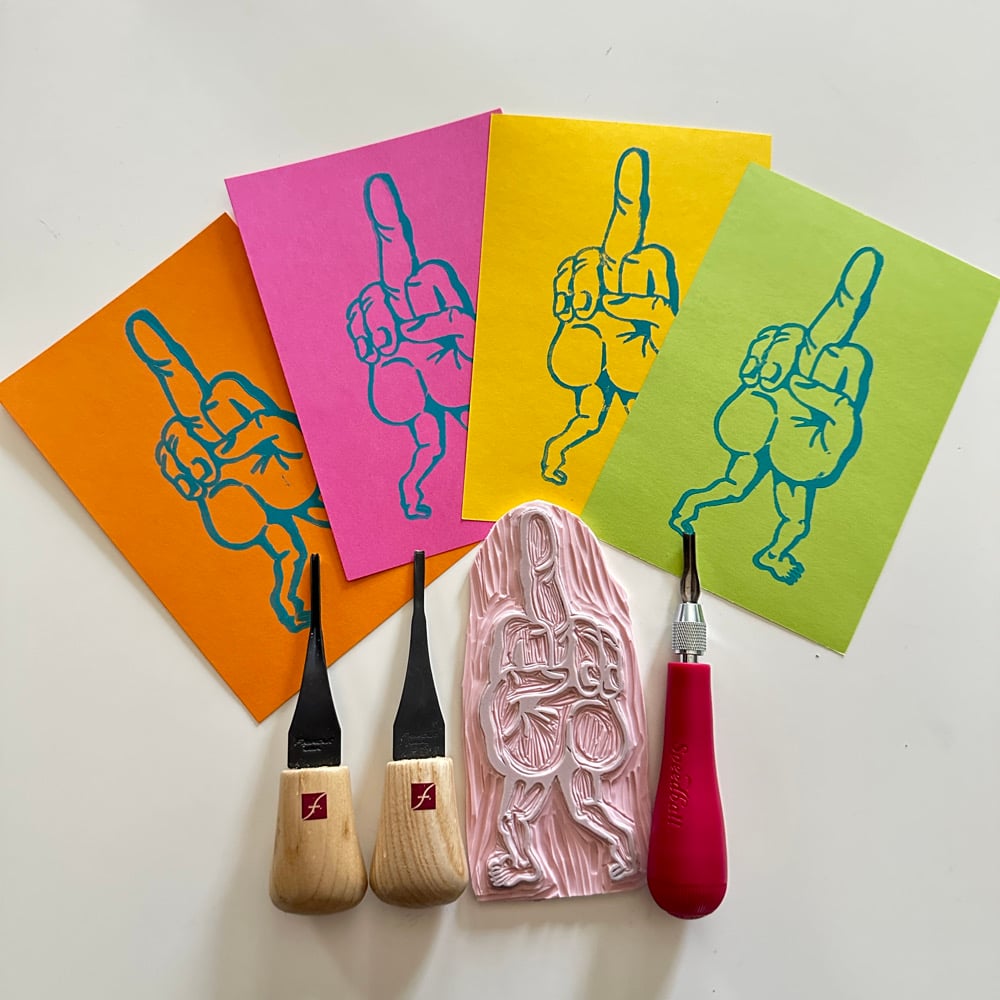 Middle Finger Linocut Prints (choose color) | Rad Bad Stitch
