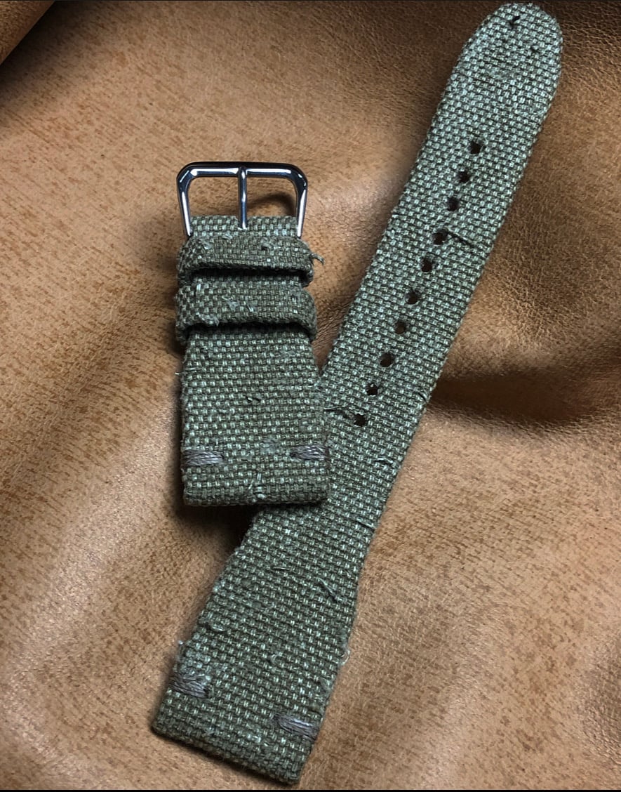 Pilot Style Sanded Green Canvas Distressed Watch Strap | Huitcinq1988