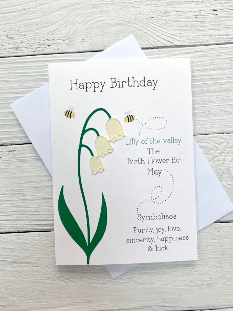 Handmade May Lilly of the Valley Birth Flower Card - Elegant Birthday ...